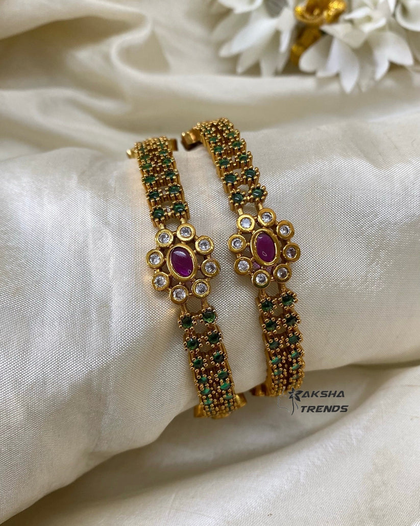 Emerald diamond Floral bangles (2pc) – Aksha Trends